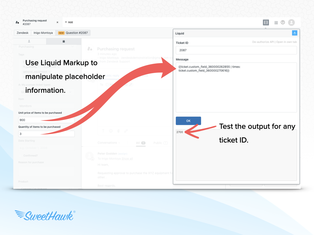 Liquid Placeholders App Integration with Zendesk Support